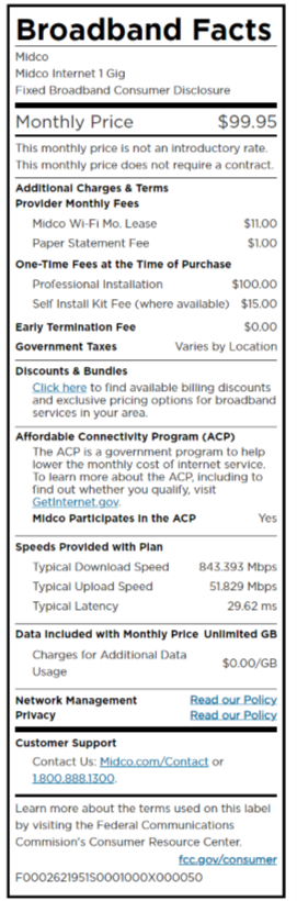 Broadband Nutrition Labels | Midco Business Support